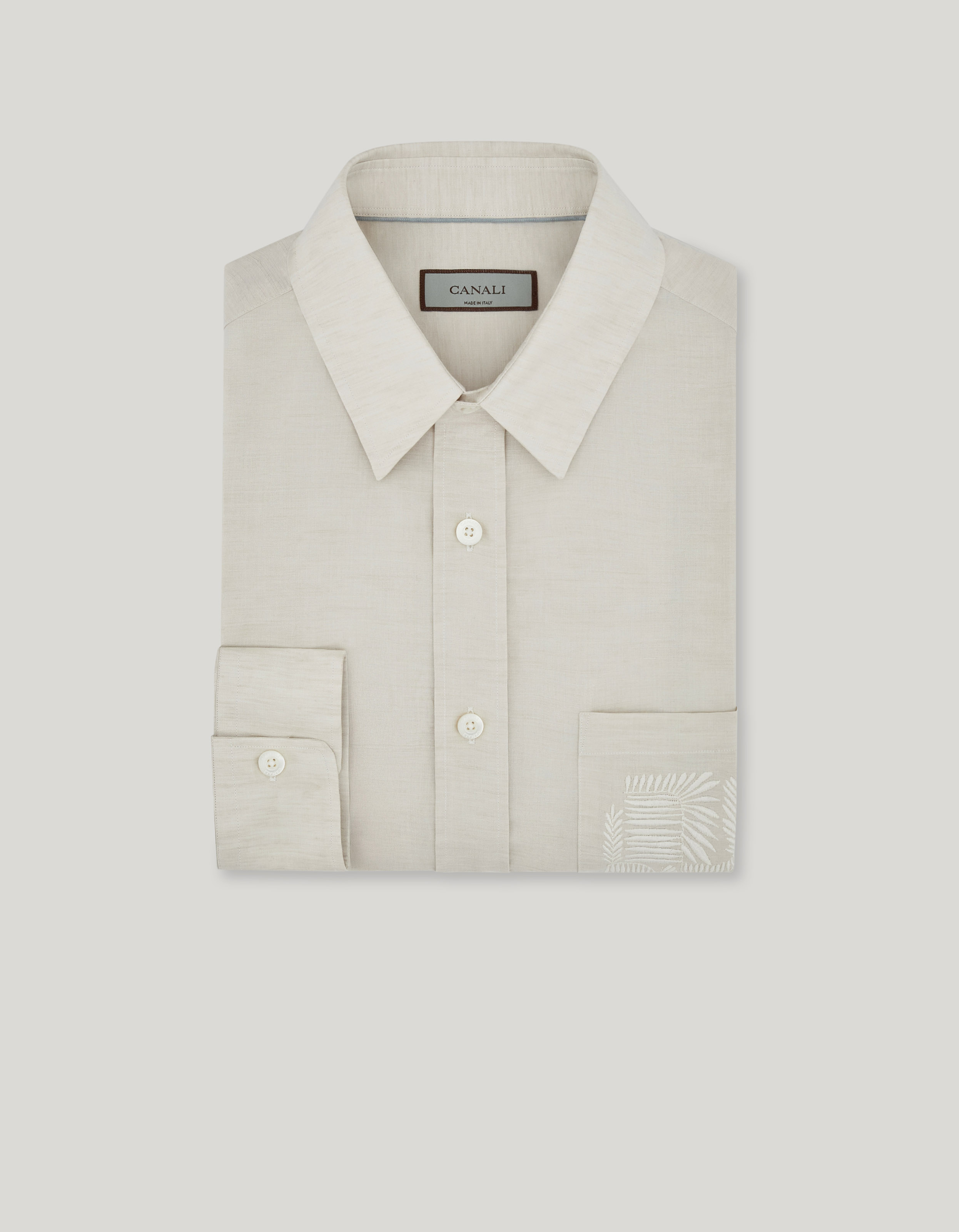 Men's beige relaxed fit linen cotton shirt - Canali INTL